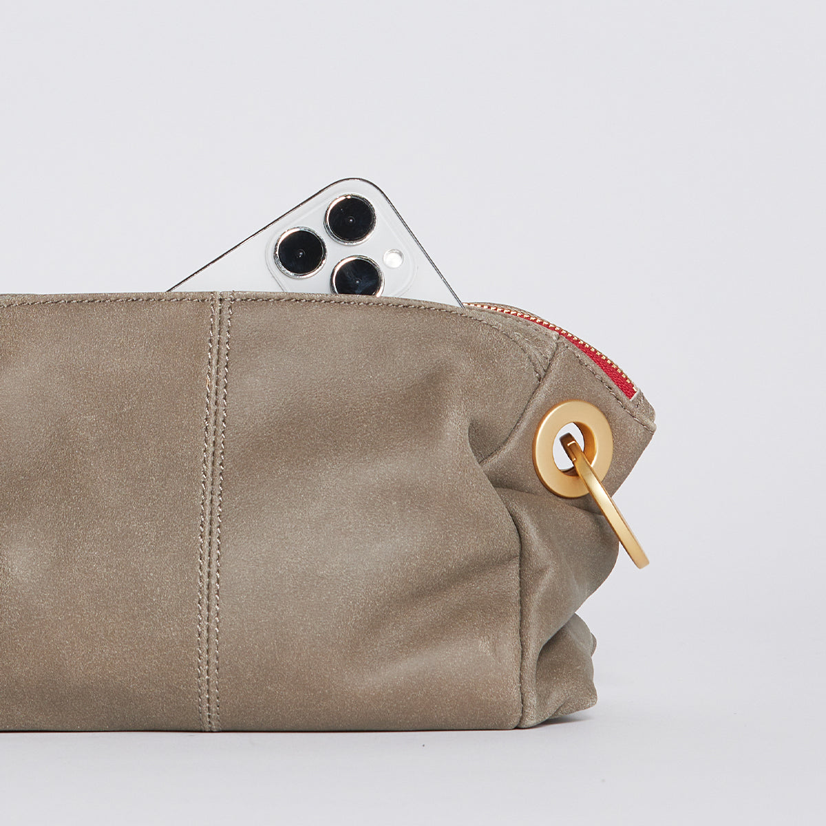 Daniel Crossbody Clutch | Pewter/Brushed Gold Red Zip | Sml ...