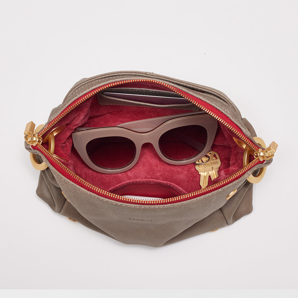 Daniel Crossbody Clutch | Pewter/Brushed Gold Red Zip | Sml ...